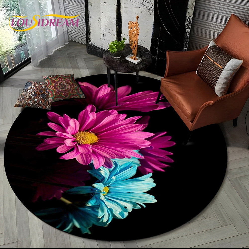 3D Daisy Nordic Flower Sunflower Round Area Rug Carpet for Living Room ...