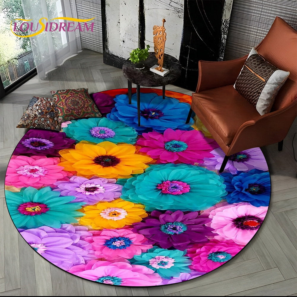 3D Daisy Nordic Flower Sunflower Round Area Rug Carpet for Living Room ...