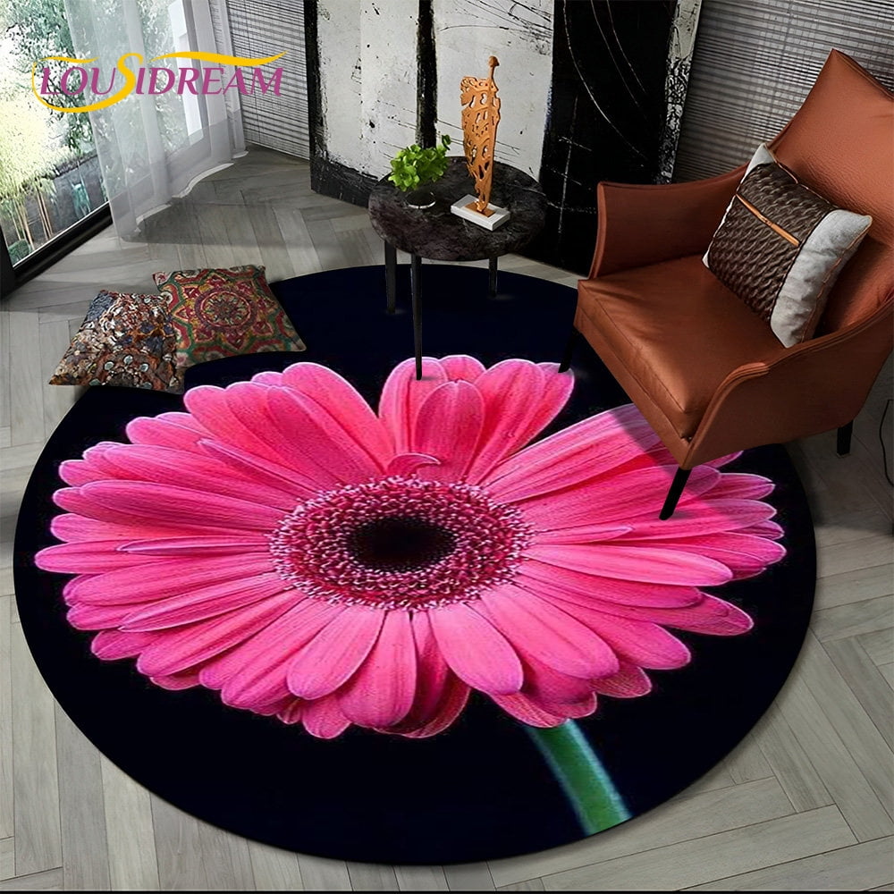 3D Daisy Nordic Flower Sunflower Round Area Rug Carpet for Living Room ...
