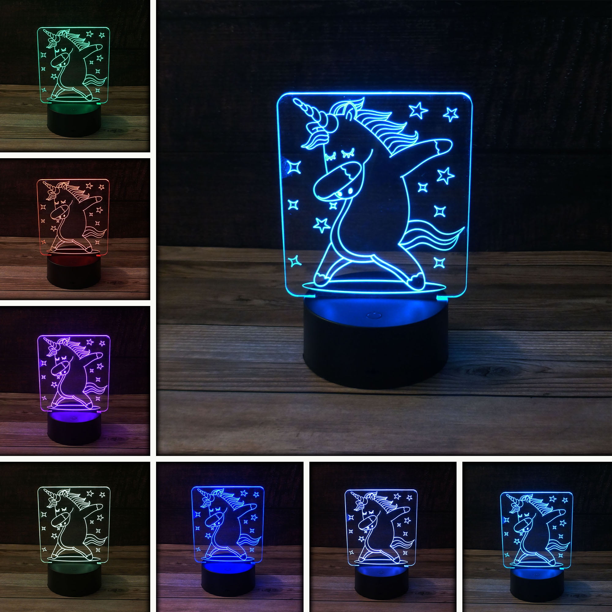 3D Dancing Unicorn Desk Light - 7 Color LED Lamp Base with USB or ...