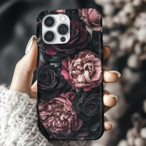 3D Dark Floral Black Burgundy Roses Phone Case 17 16 15 14 13 12 11 Pro ...