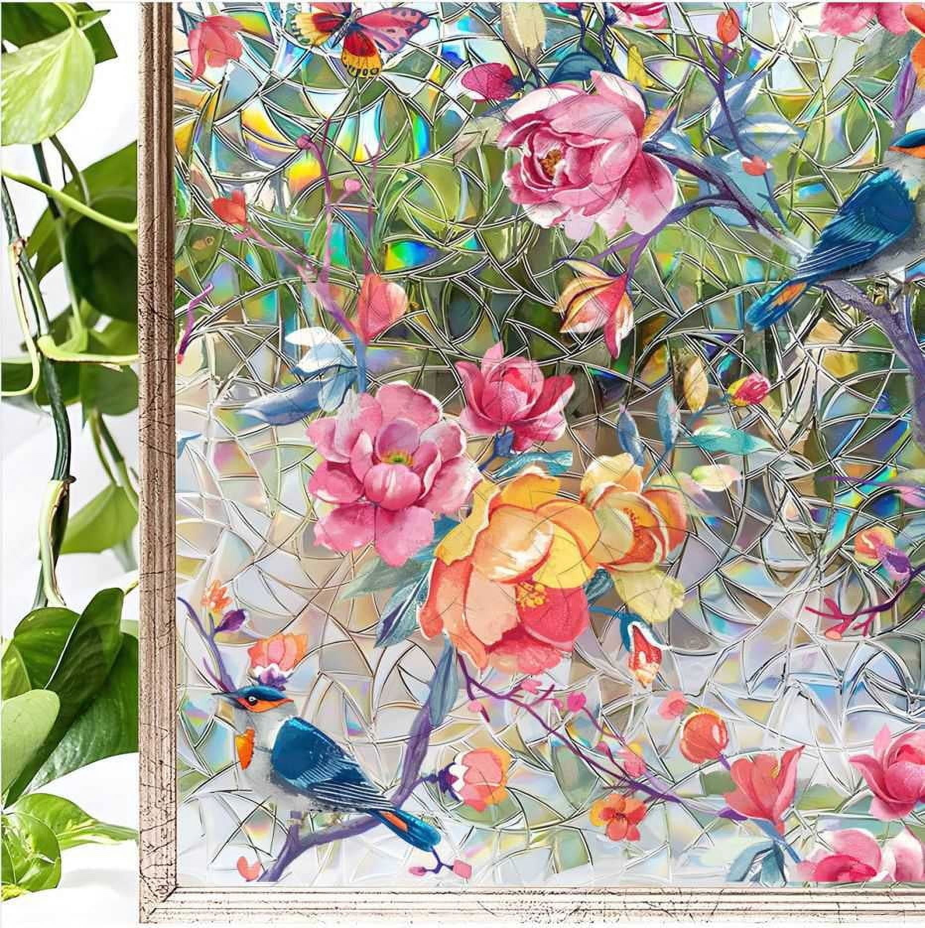 3D Decorative Stained Glass Window Privacy Film Non-Adhesive Sticker ...