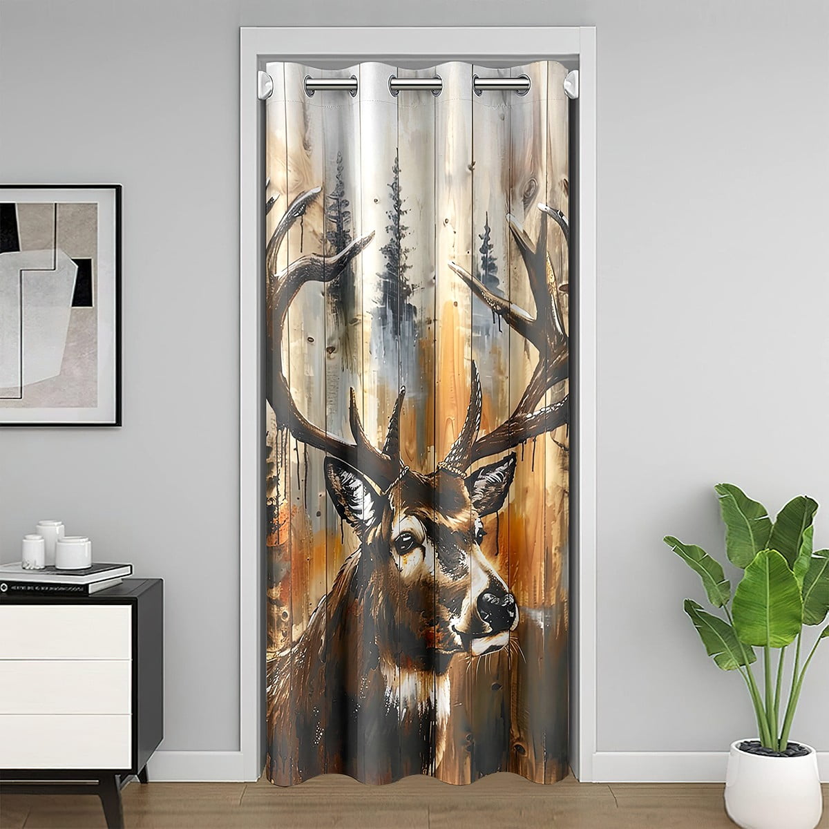 3D Deer Hunting Door Curtain for Doorway Privacy,Vintage Batik Wildlife ...