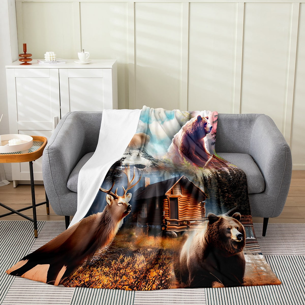 3D Deer Throw Blanket Throw 50x60,Brown Bear Fleece Blanket,Farmhouse ...