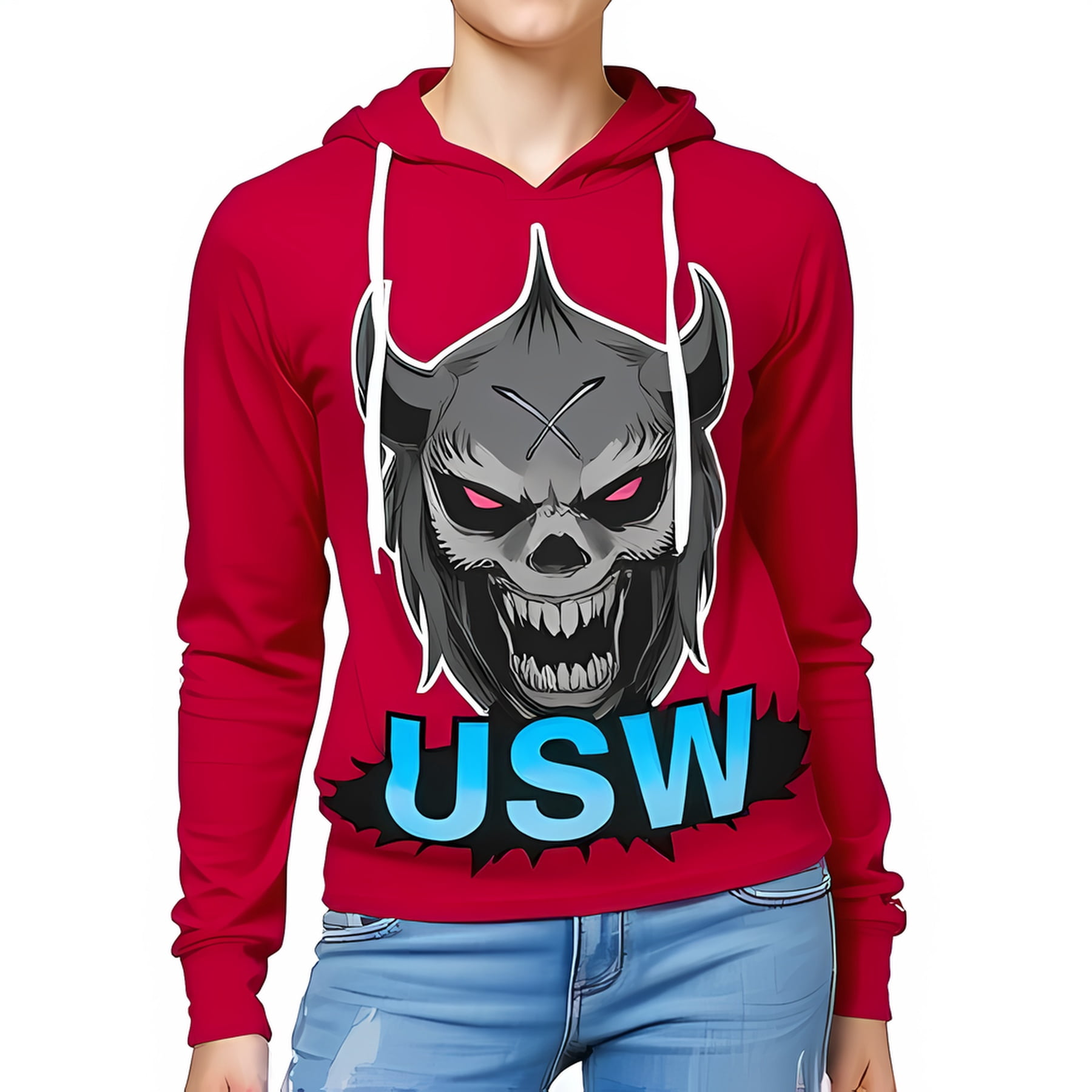 3D Demonic Hoodie with Horns & Glowing Red Eyes - USW Graphic Design ...