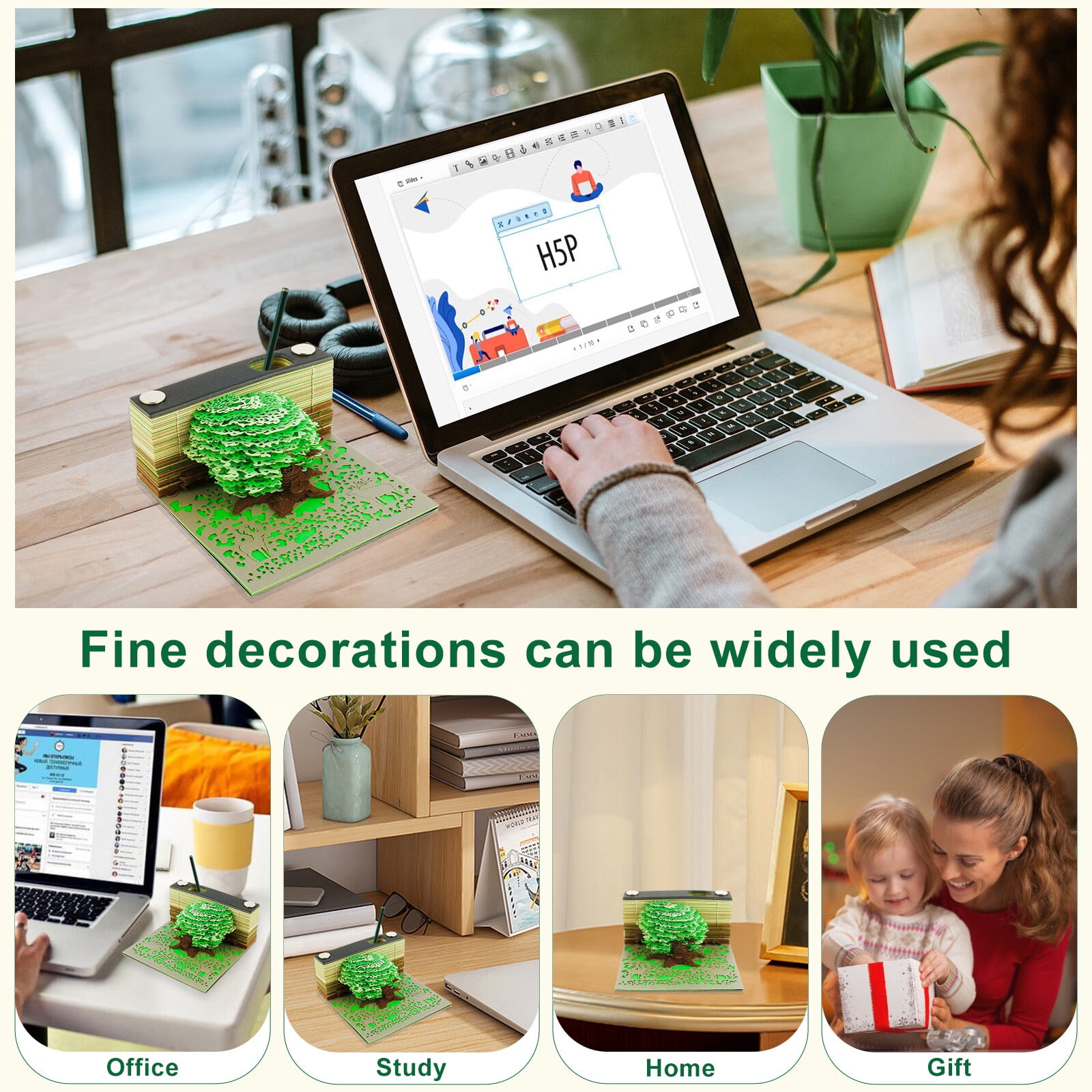 3D Desk Note Pad 115 Pages Creative Tree Memo Pad with Pen Holder Tear ...