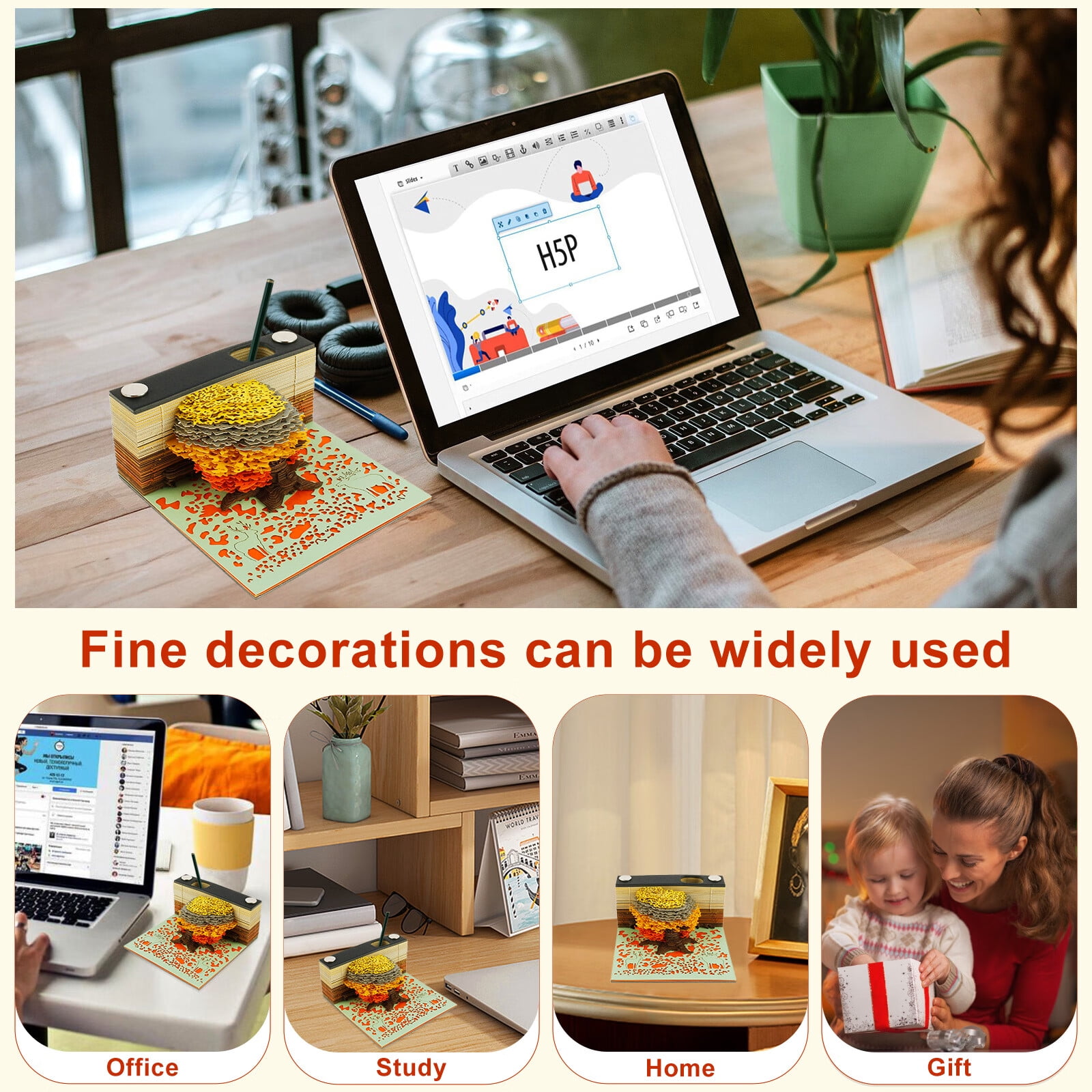 3D Desk Note Pad 115 Pages Creative Tree Memo Pad with Pen Holder Tear ...