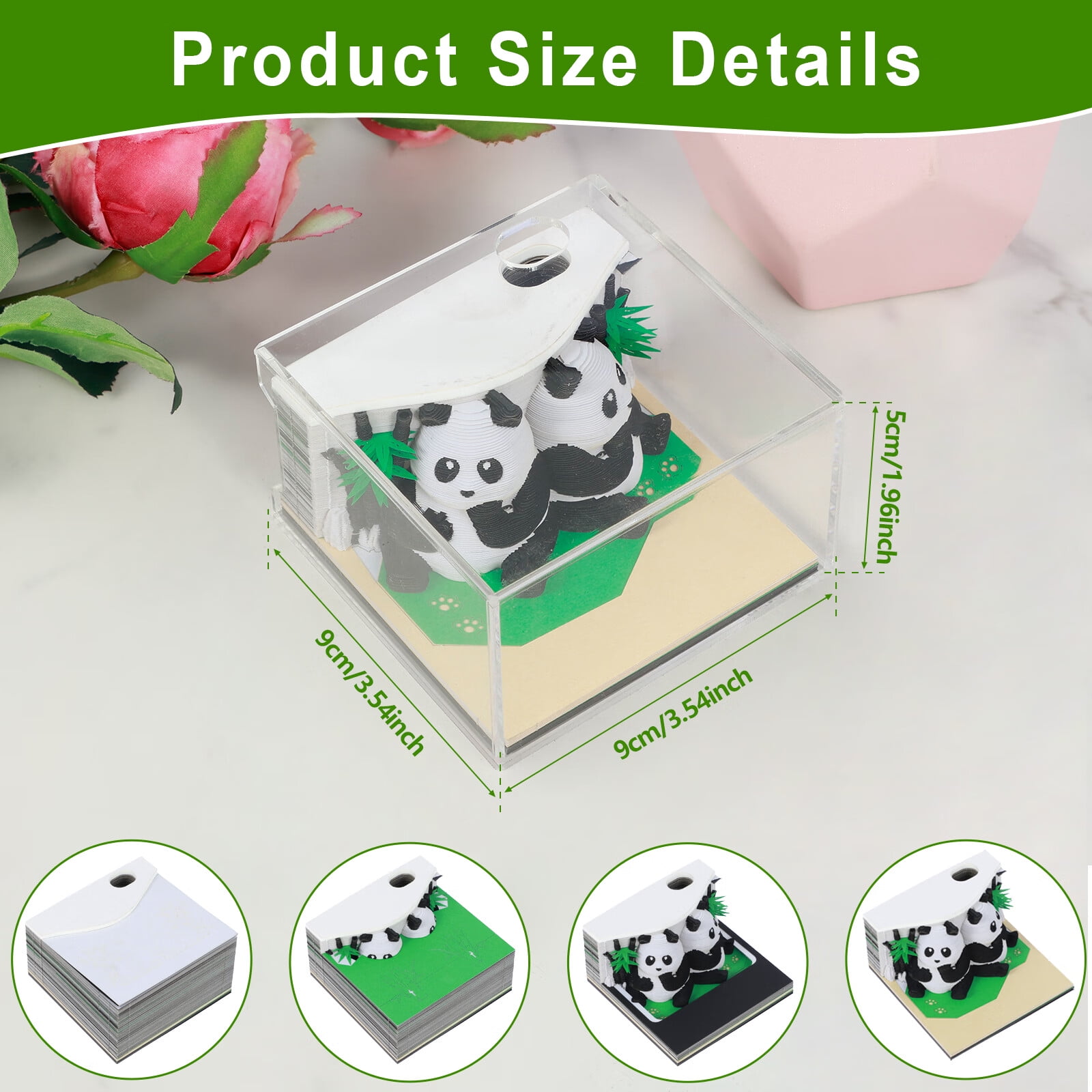 3D Desk Note Pad 190 Pages Creative Panda Memo Pad Tear-Away 3D Art ...