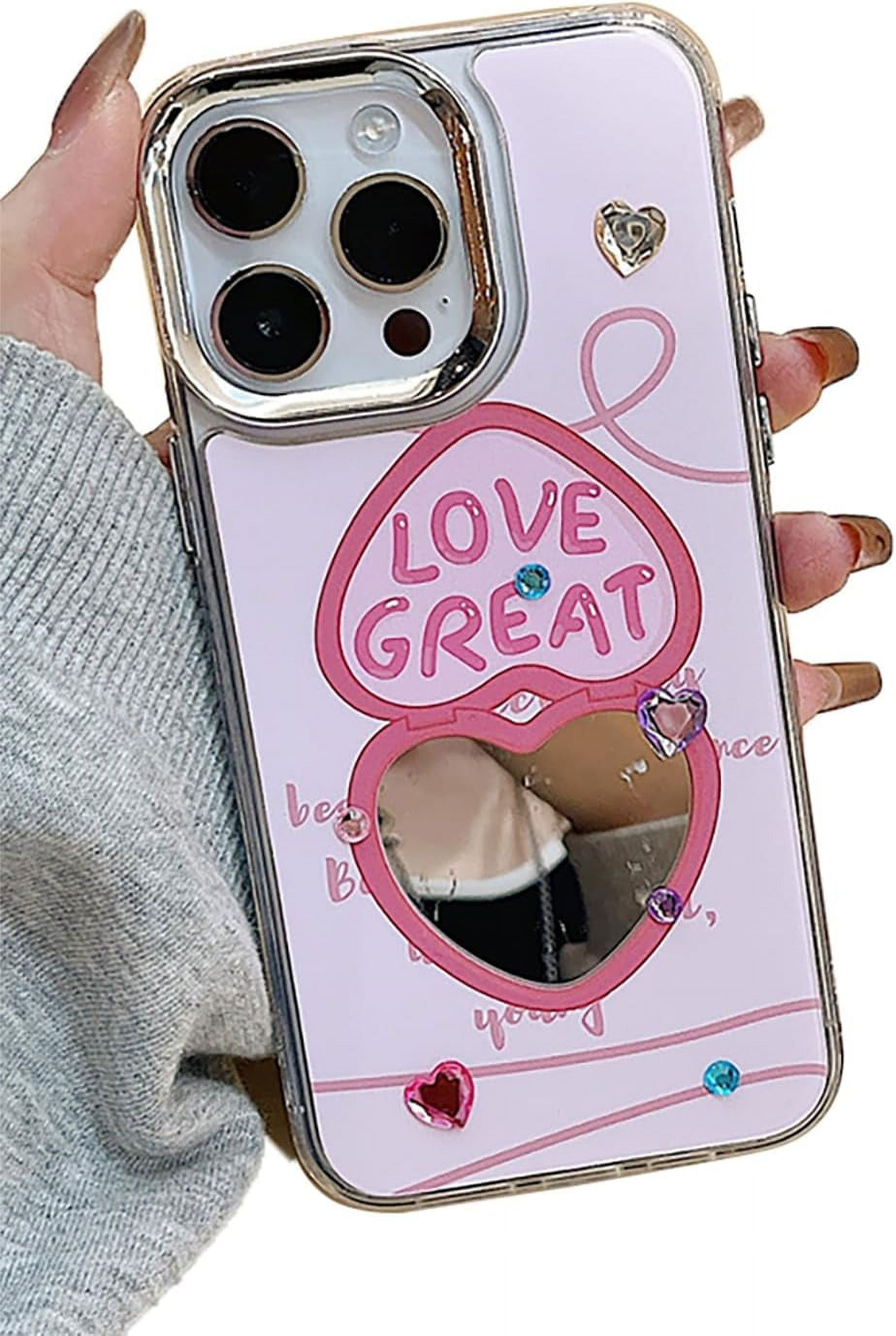 3D Diamond Cute Love Heart Plating Mirror Phone Case Compatible with ...