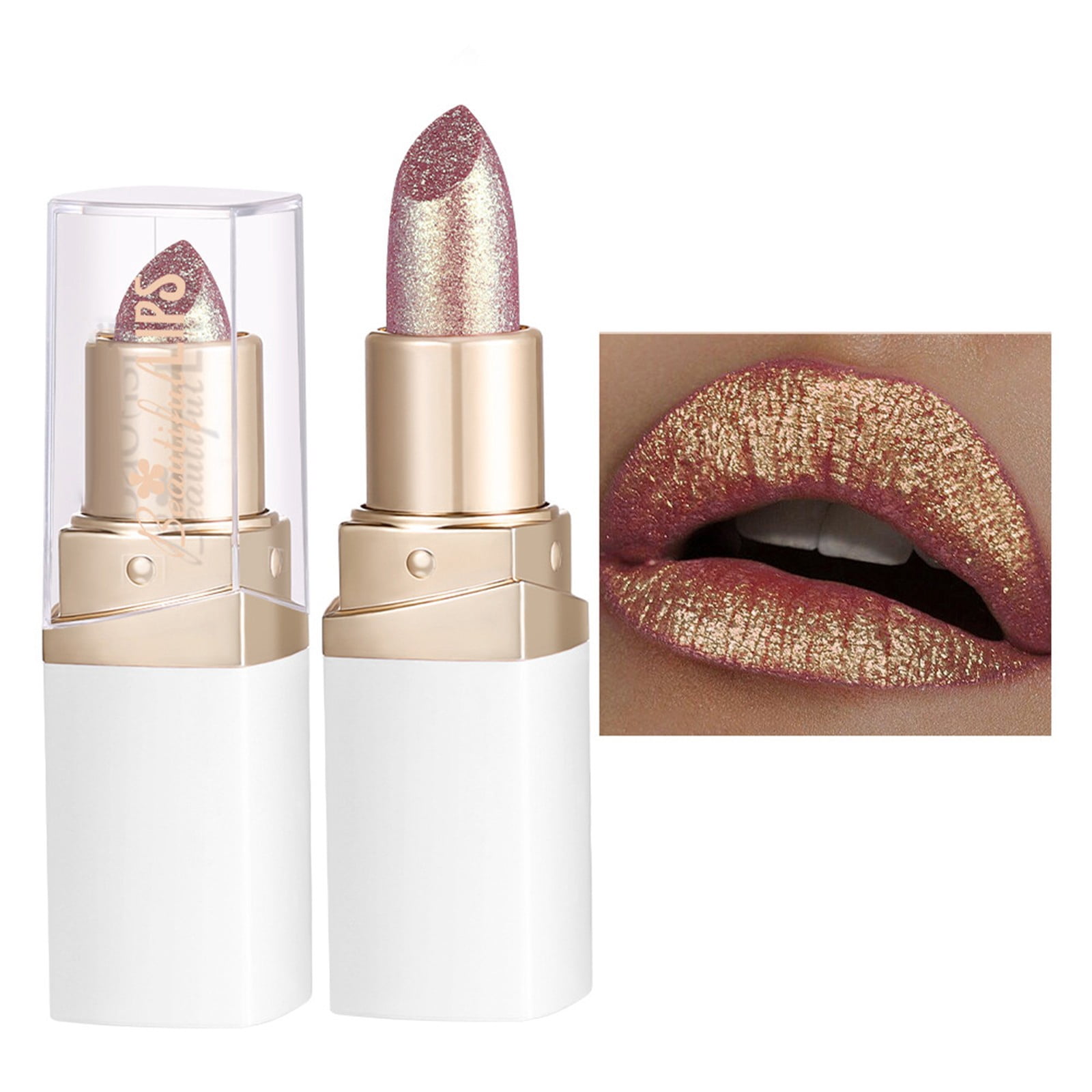 3D Diamond Metallic Lipstick Set, High Shine Non-Stick Cup Lip Color ...
