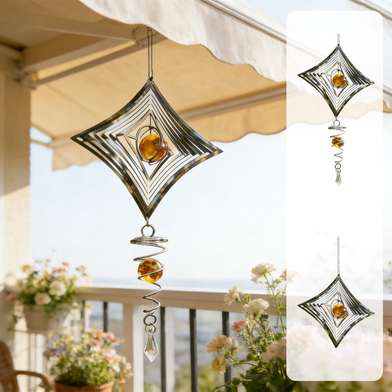 3D Diamond Rotating Wind Chime Dream Catcher, Creative Hanging Decor ...
