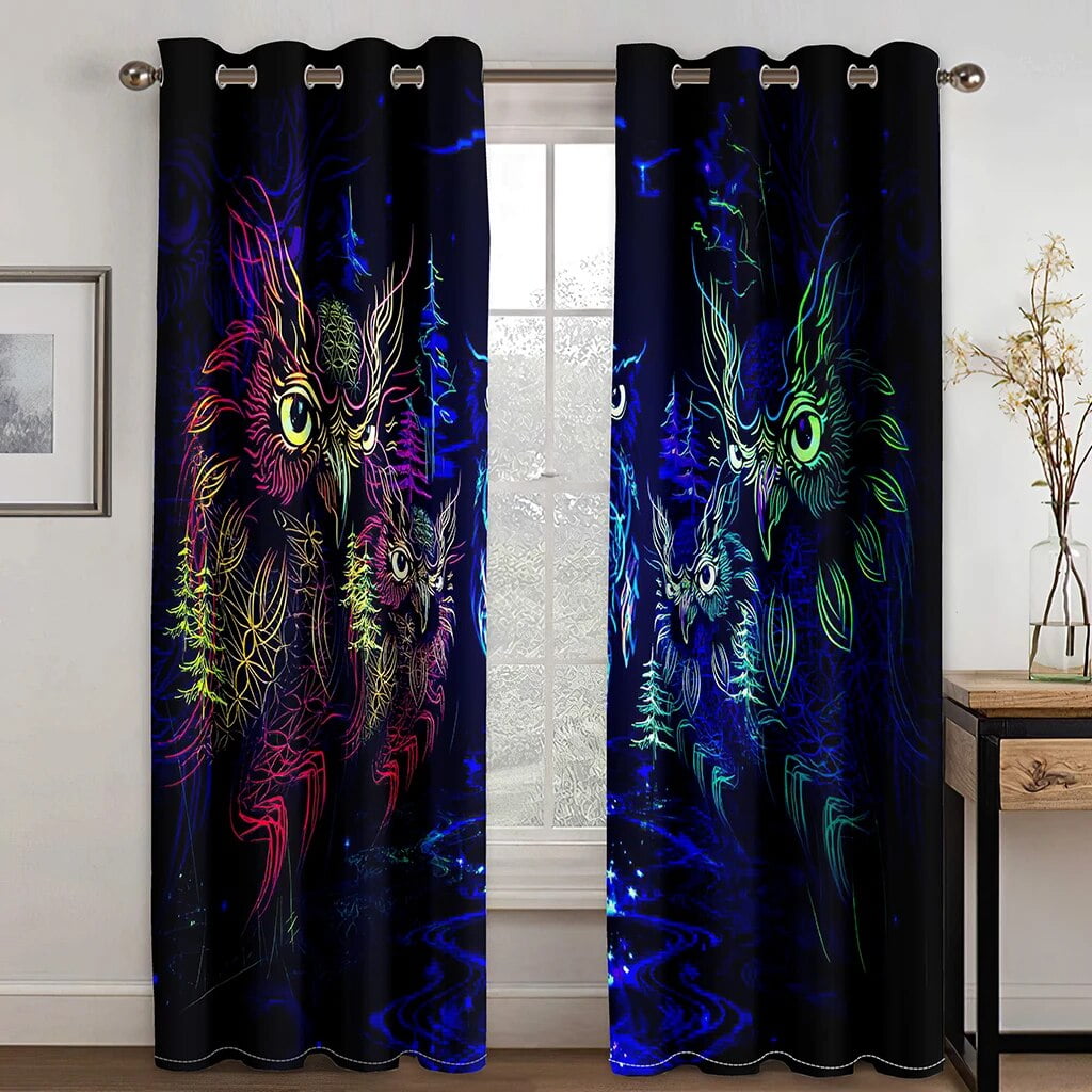3D Digital Art Psychedelic Owl Bohemian Thin Shading Window Curtains ...
