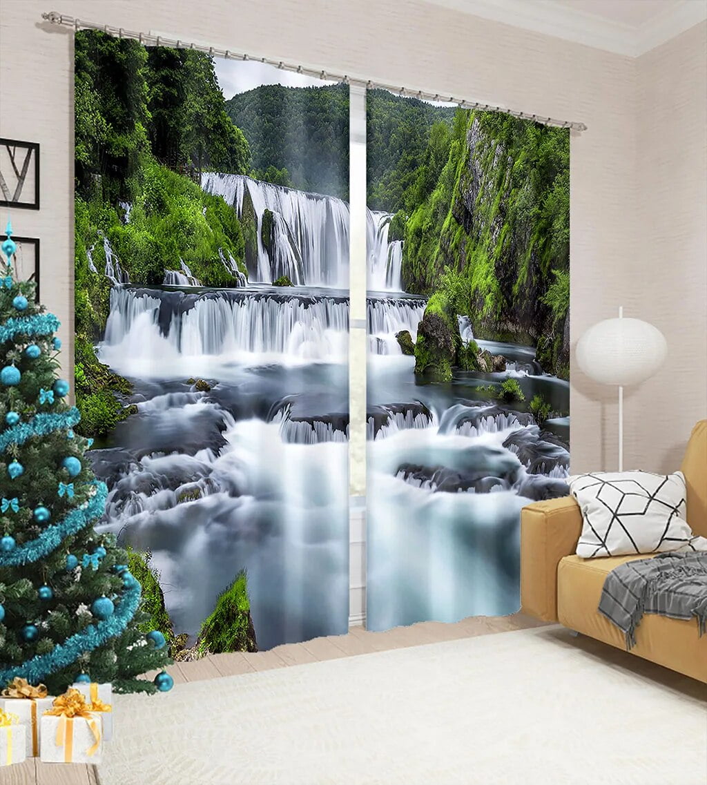3D Digital Forest Tree Waterfall Landscape Curtains Home Decor Nature ...