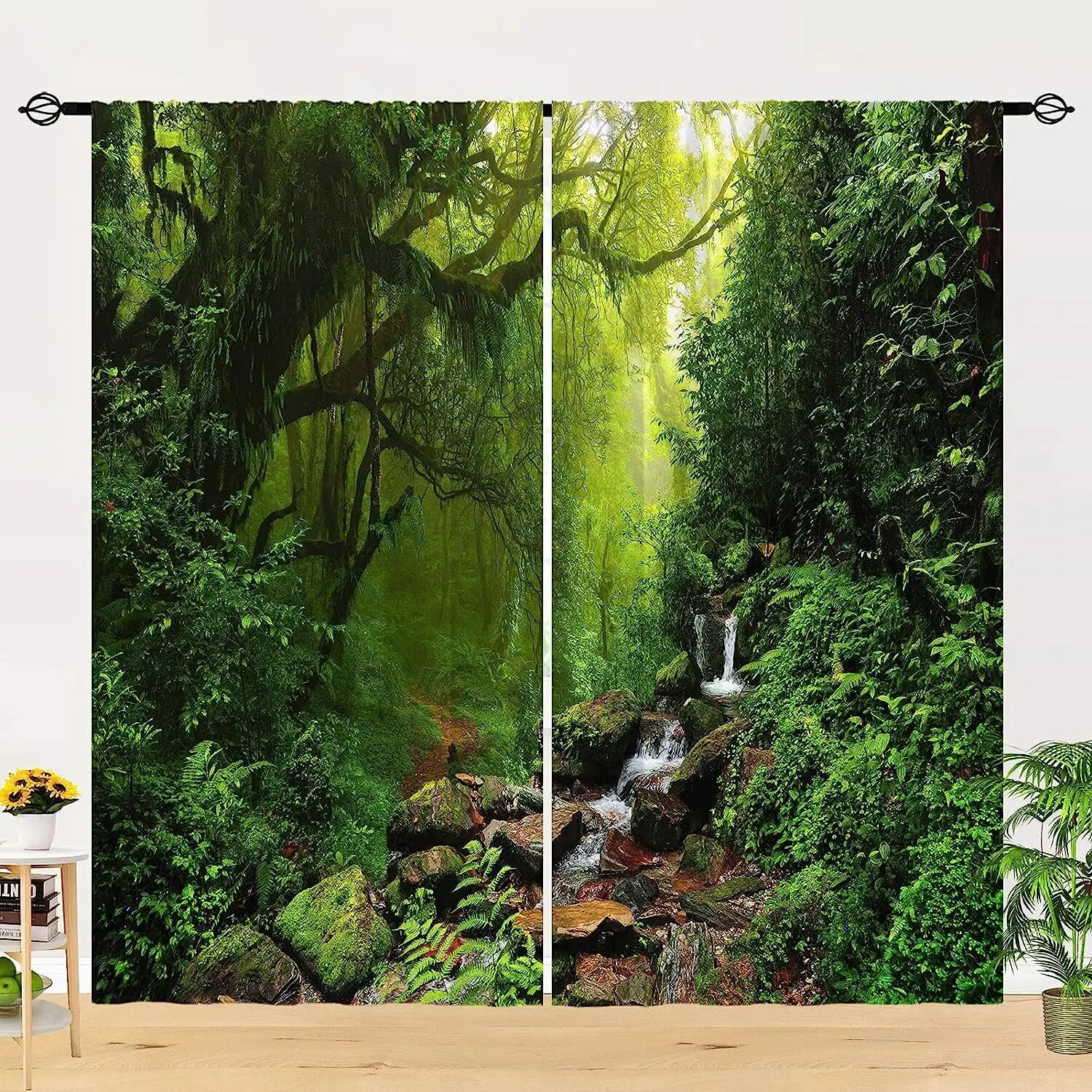 3D Digital Forest Tree Waterfall Landscape Curtains Home Decor Nature ...