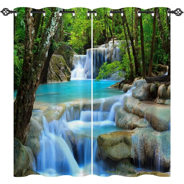 3D Digital Forest Tree Waterfall Landscape Curtains Home Decor Nature ...