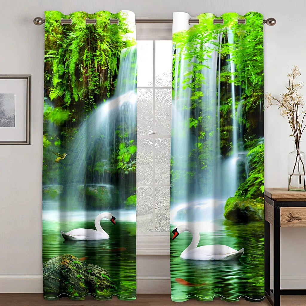 3D Digital Forest Tree Waterfall Landscape Curtains Home Decor Nature ...