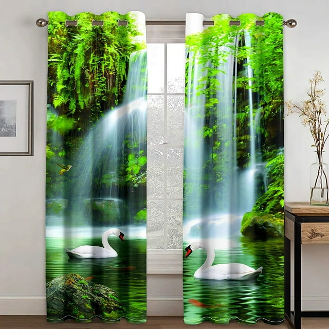 3D Digital Forest Tree Waterfall Landscape Curtains Home Decor Nature ...