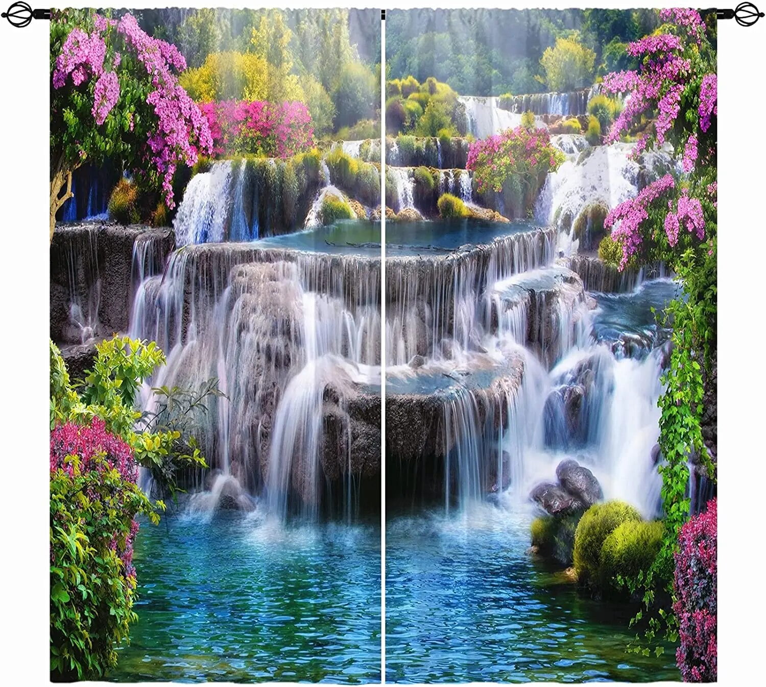 3D Digital Forest Tree Waterfall Landscape Curtains Home Decor Nature ...