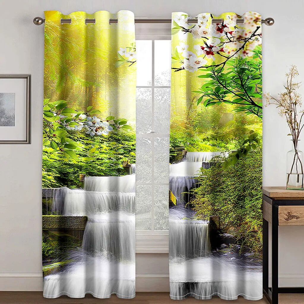 3D Digital Forest Tree Waterfall Landscape Curtains Home Decor Nature ...