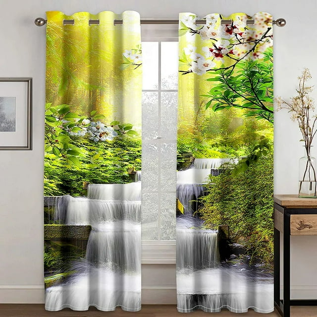 3D Digital Forest Tree Waterfall Landscape Curtains Home Decor Nature ...