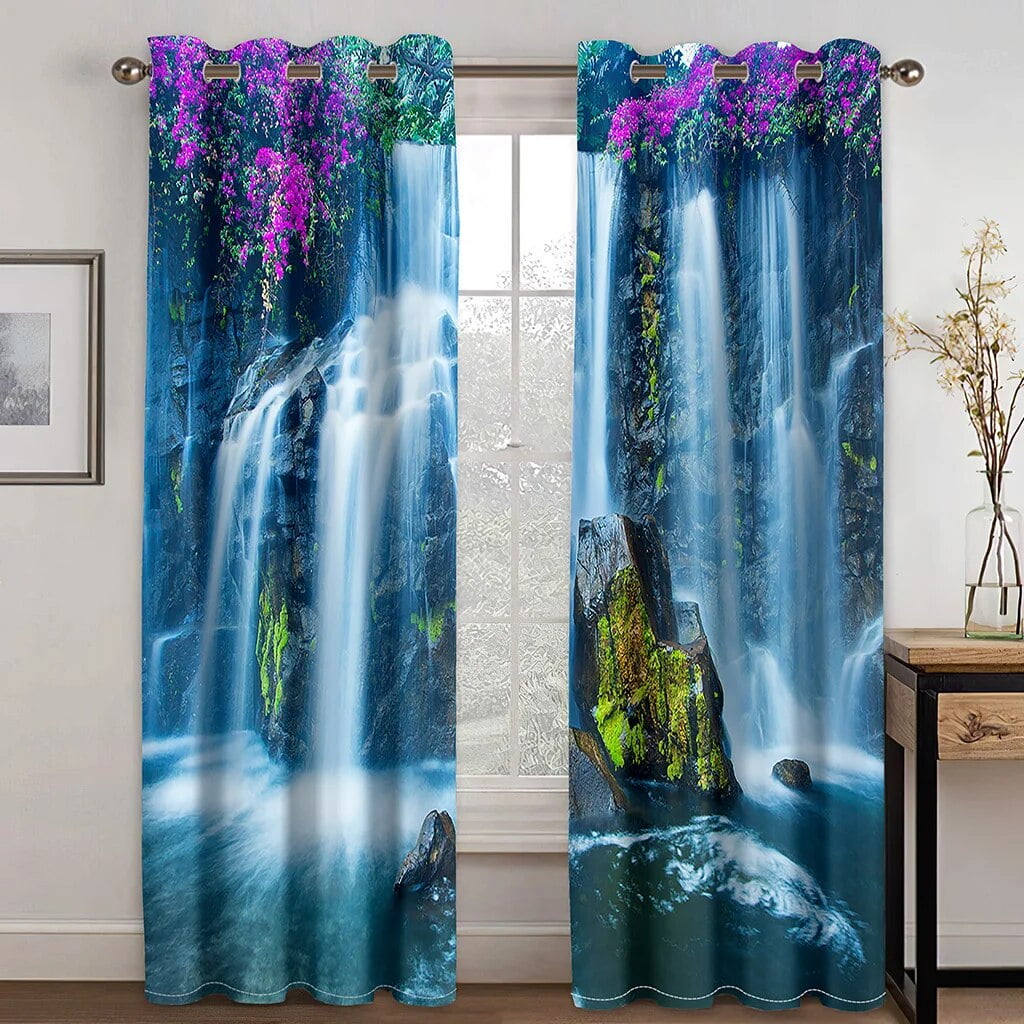 3D Digital Forest Tree Waterfall Landscape Curtains Home Decor Nature ...