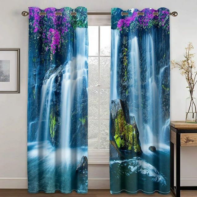 3D Digital Forest Tree Waterfall Landscape Curtains Home Decor Nature ...