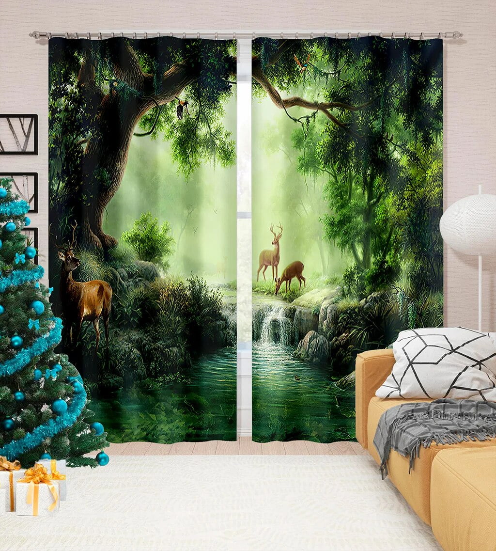 3D Digital Pirnting Cave Waterfall Beautiful Nature Window Curtain for ...