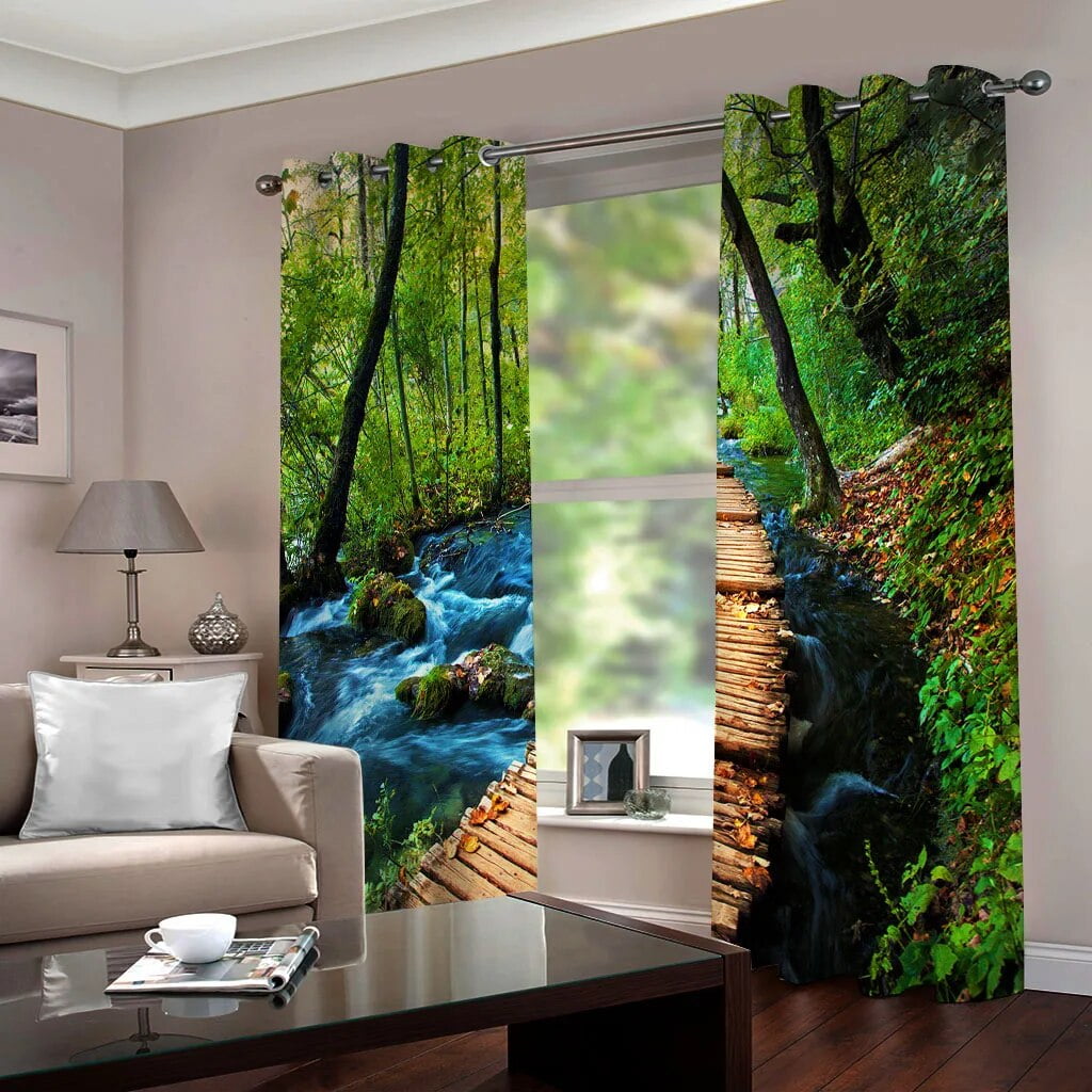 3D Digital Pirnting Cave Waterfall Beautiful Nature Window Curtain for ...