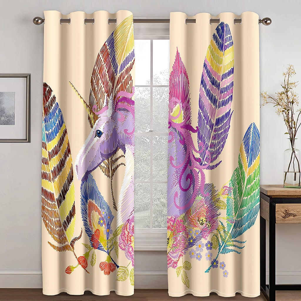 3D Digital Print Feather Curtains For Living Room Sunshading Thermal ...