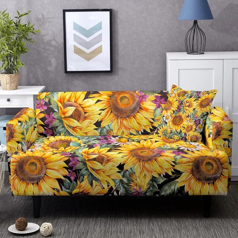 3D Digital Print Sunflowers Stretch Sofa Cover For Living Room 1/2/3/4 ...
