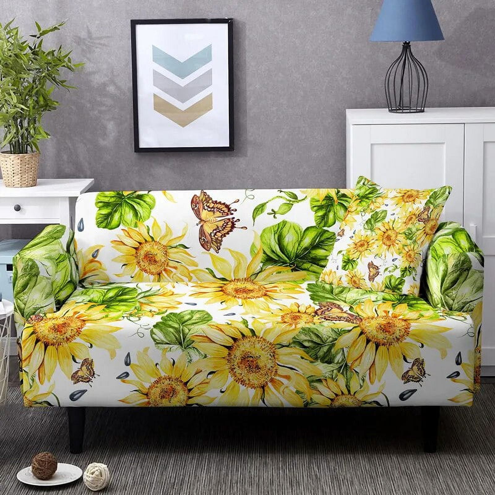 3D Digital Print Sunflowers Stretch Sofa Cover For Living Room 1/2/3/4 ...