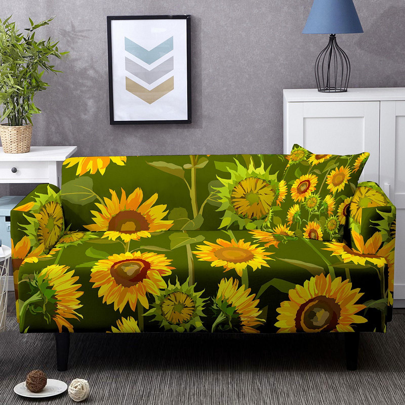 3D Digital Print Sunflowers Stretch Sofa Cover For Living Room 1/2/3/4 ...