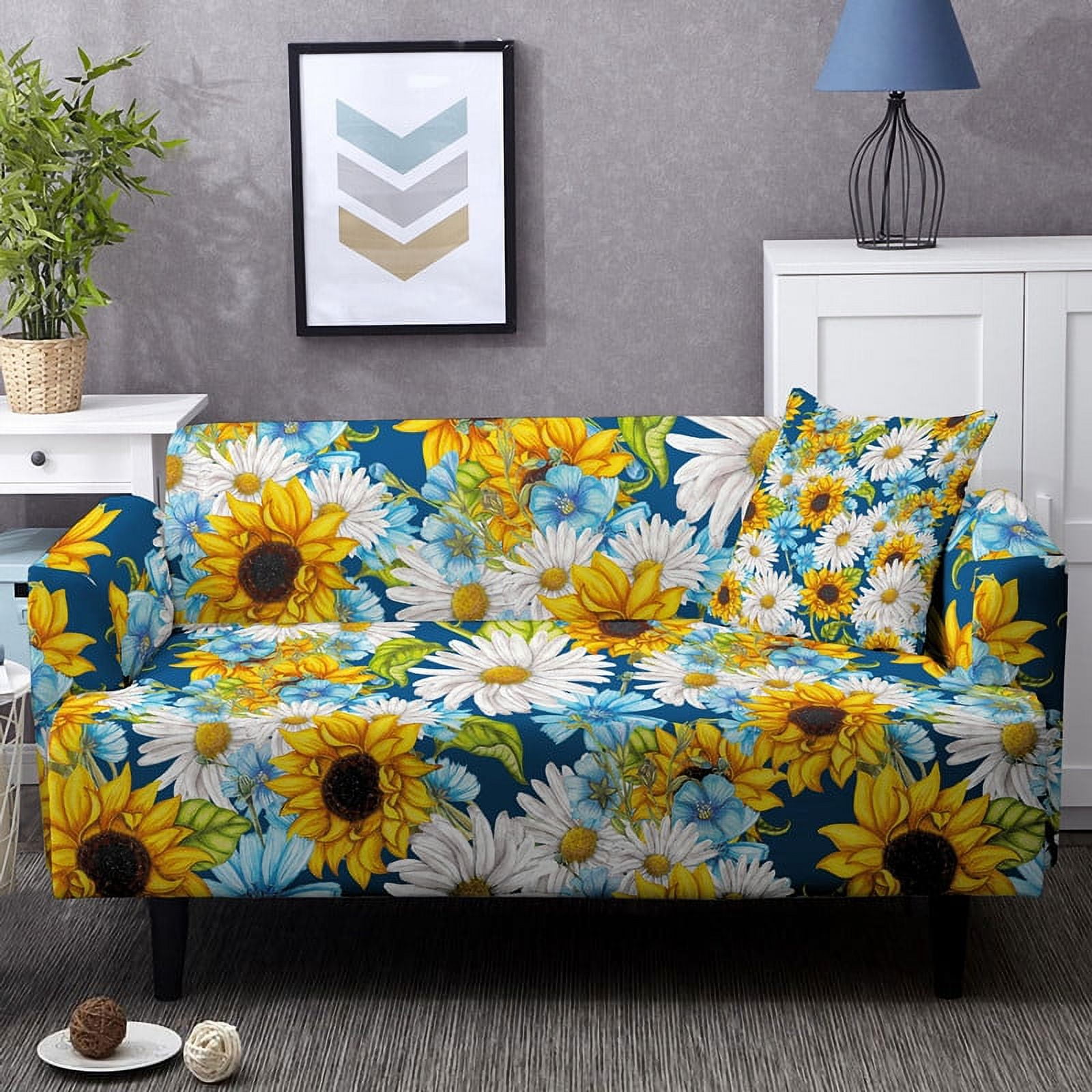 3D Digital Print Sunflowers Stretch Sofa Cover For Living Room 1/2/3/4 ...