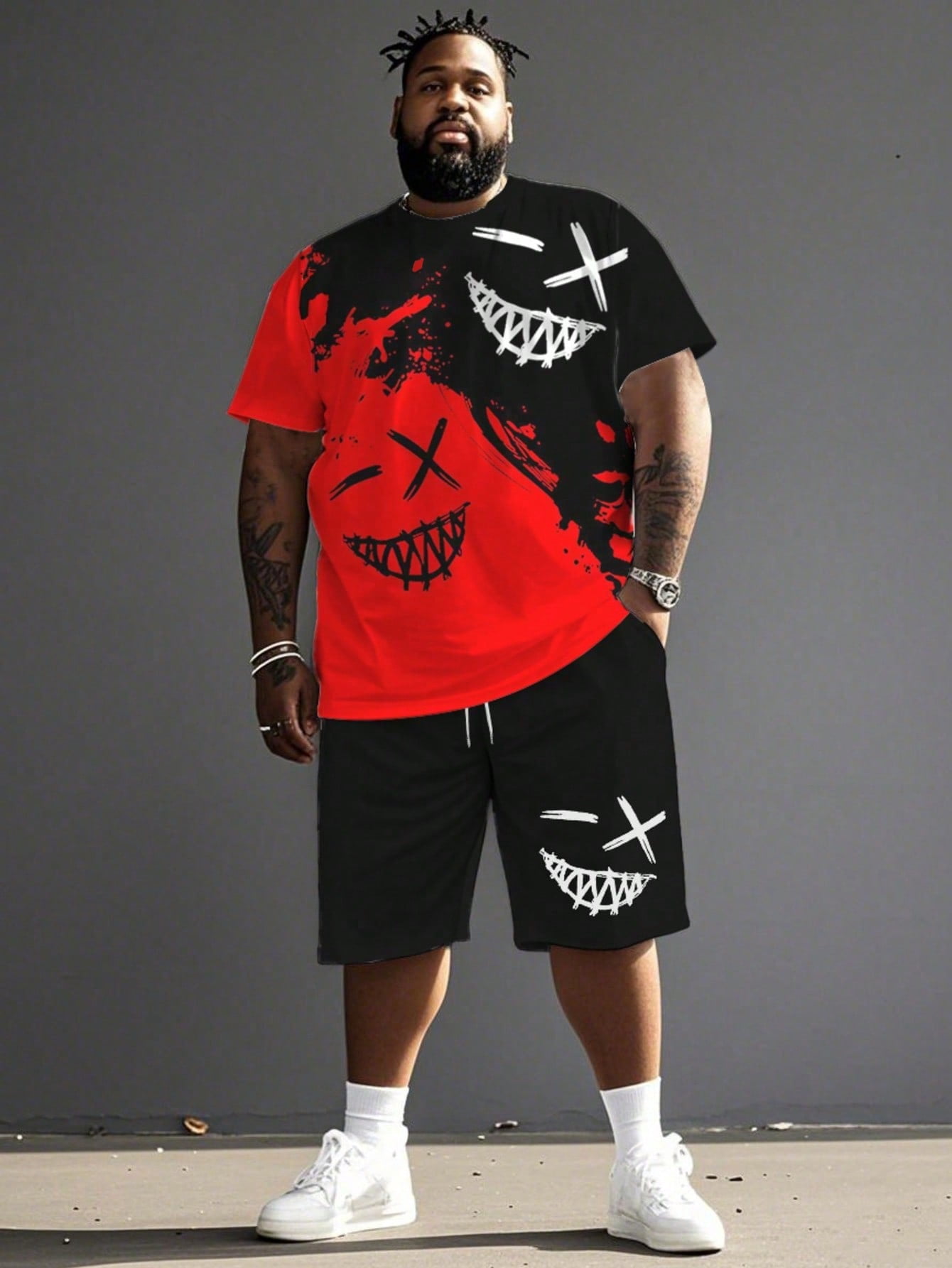 3D Digital Print Two Pieces Set For Men, Street Style Colorblock ...