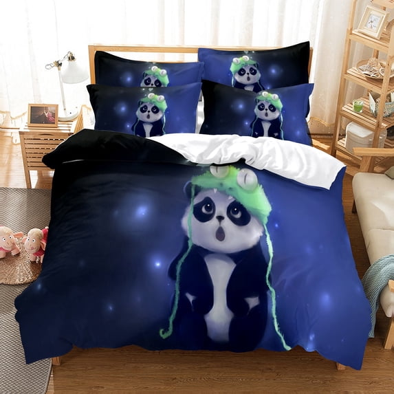 3D Digital Printed Blue Galaxy Star Panda Comfoter Cover Set Twin Size ...