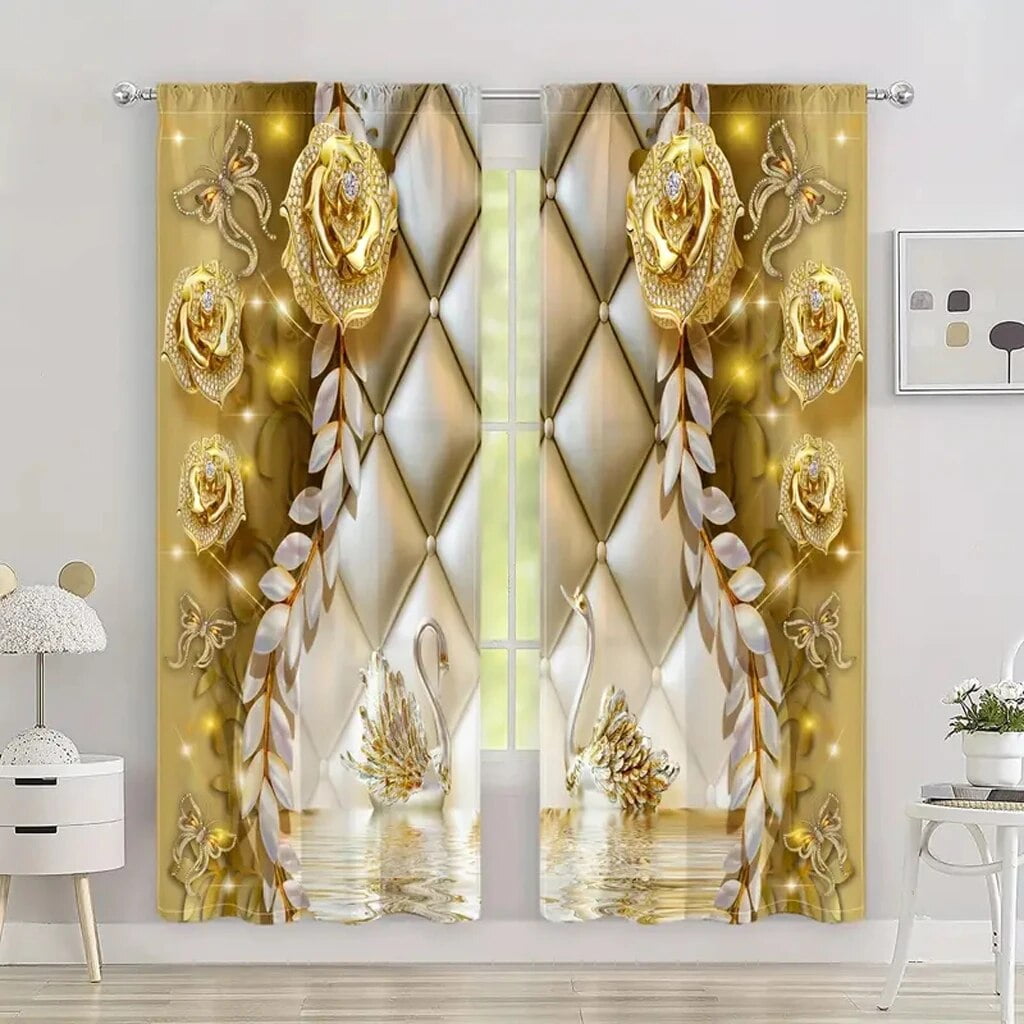 3D Digital Printed Golden Luxury Flower Wheat Ear Curtains for Kid's ...
