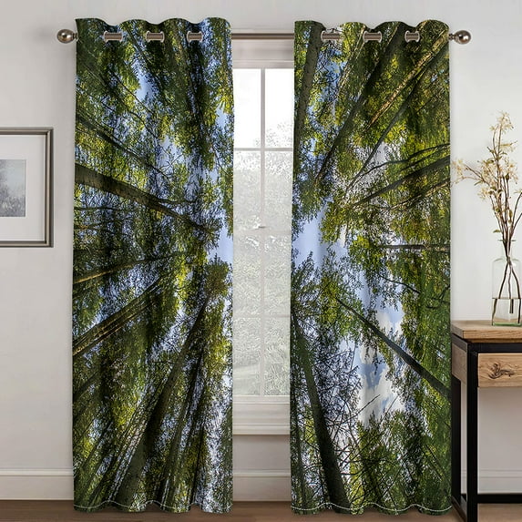 3D Digital Printed Green Background Tree Forest Curtain for Bedroom ...