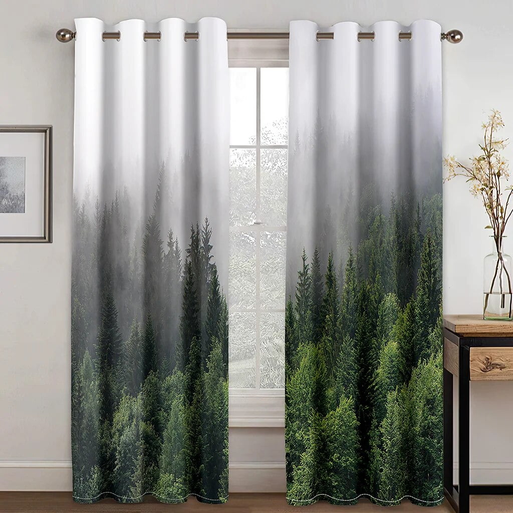 3D Digital Printed Trees and Birds Blue Design Curtains for Home ...