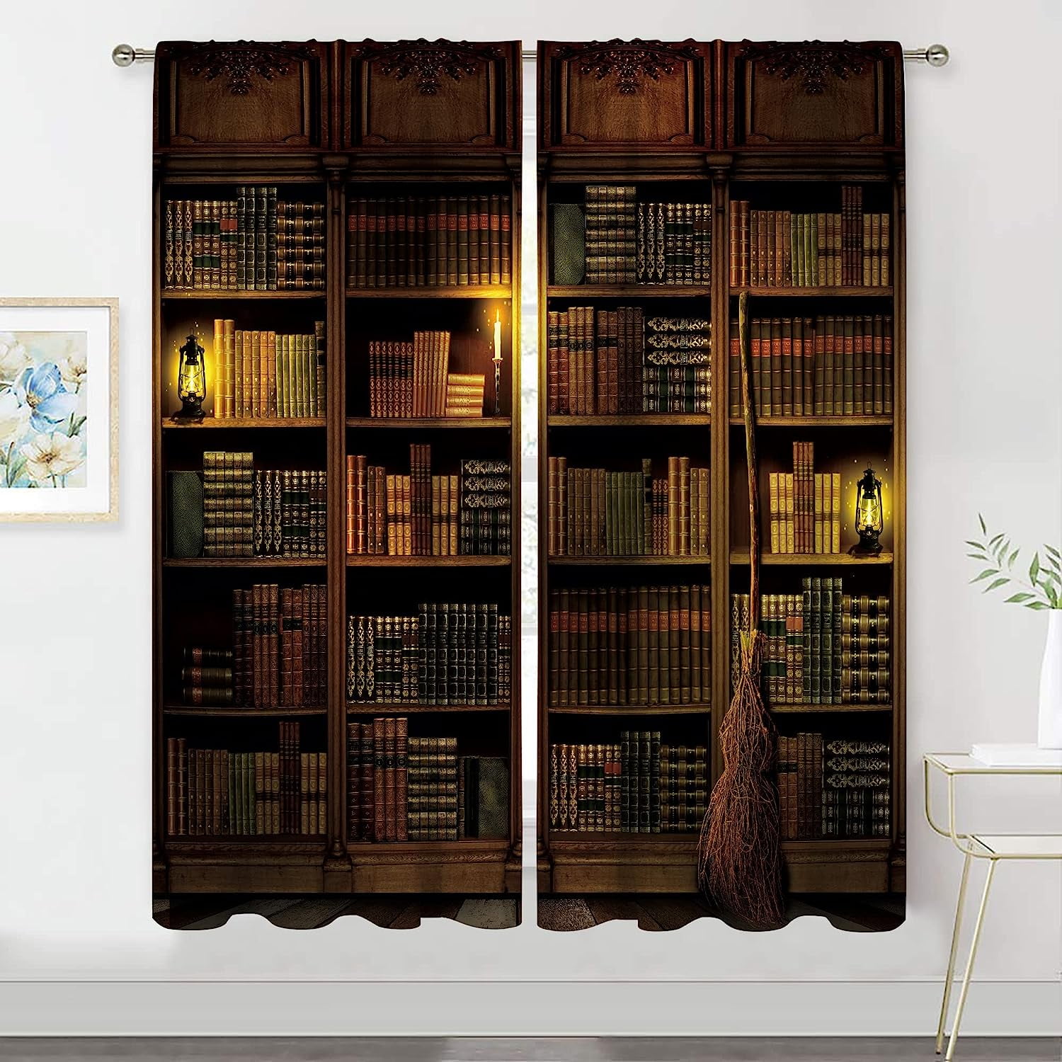 3D Digital Printed Vintage Bookshelf Bookcase Curtains Living Room ...