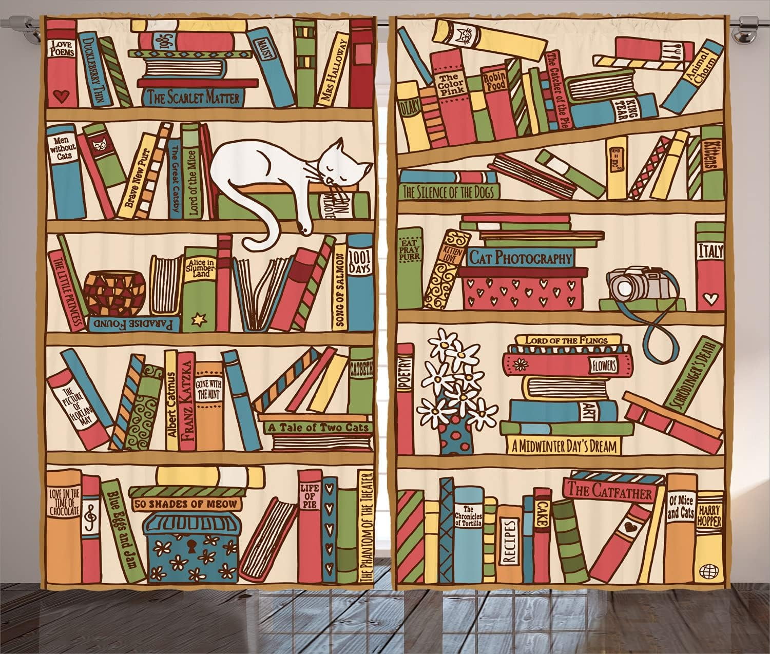 3D Digital Printed Vintage Bookshelf Bookcase Curtains Living Room ...