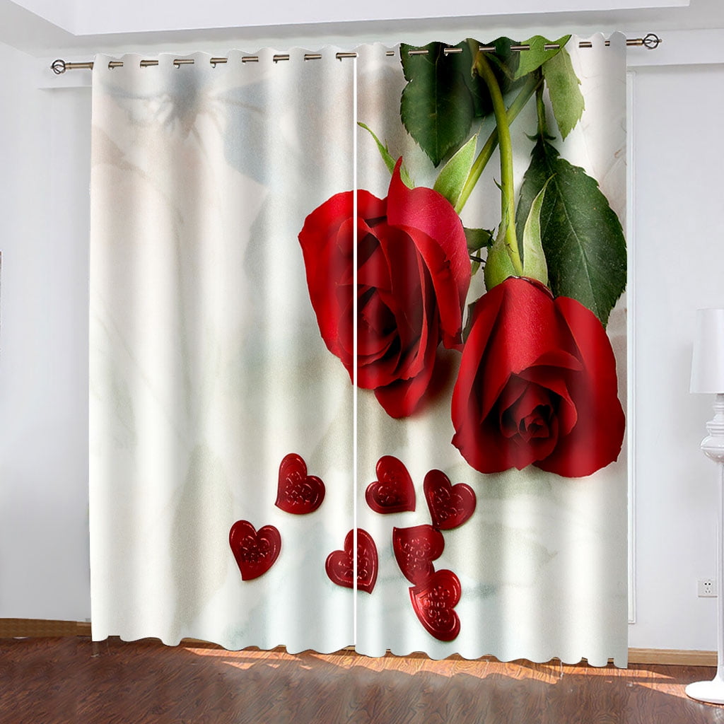 3D Digital Printing Luxury Fashion Red Rose Shading Curtain Living Room ...