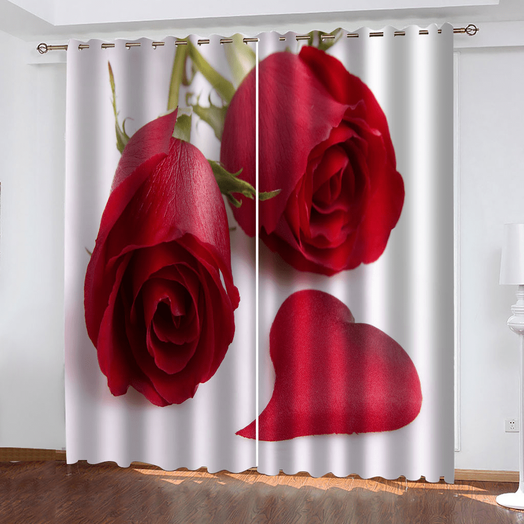 3D Digital Printing Luxury Fashion Red Rose Shading Curtain Living Room ...