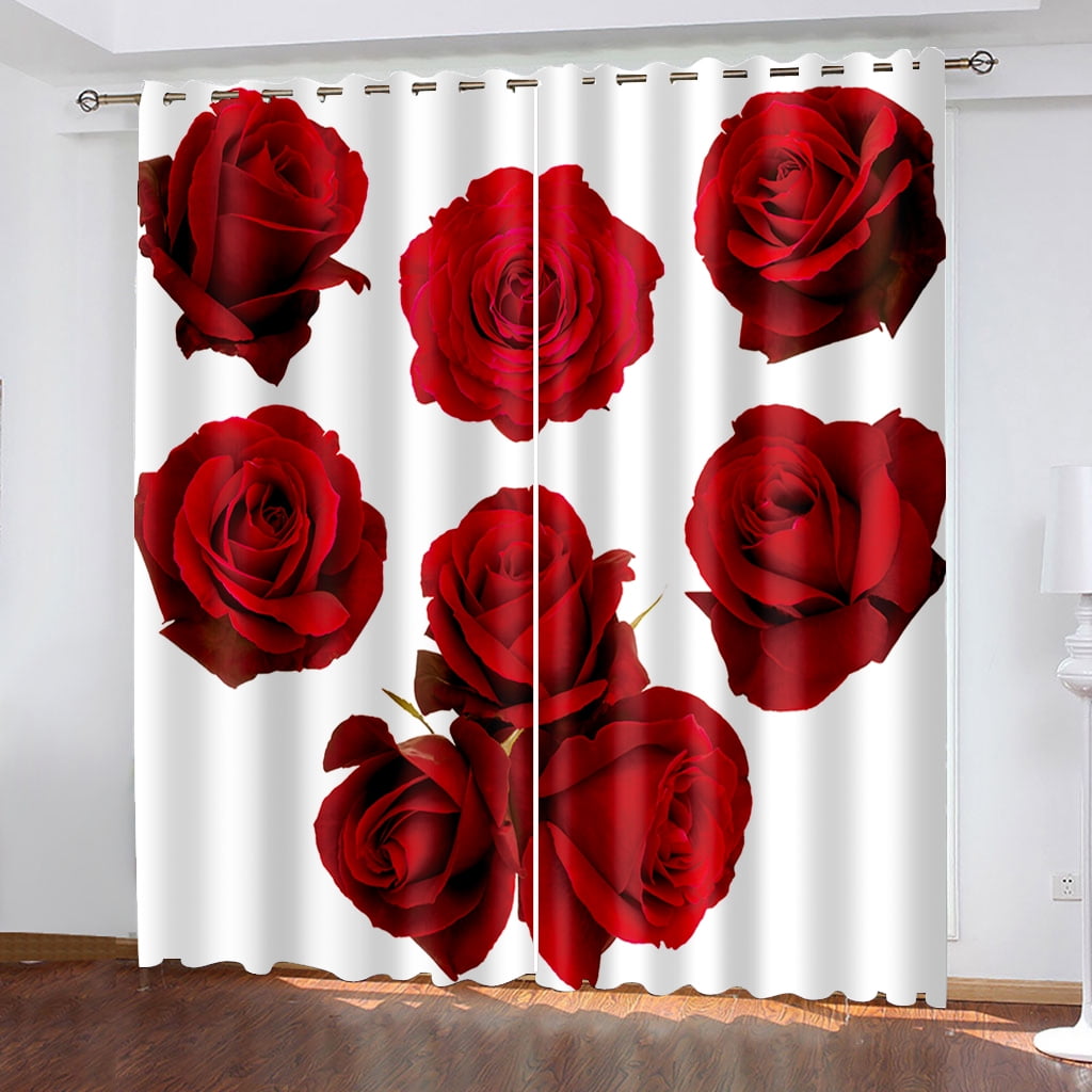 3D Digital Printing Luxury Fashion Red Rose Shading Curtain Living Room ...