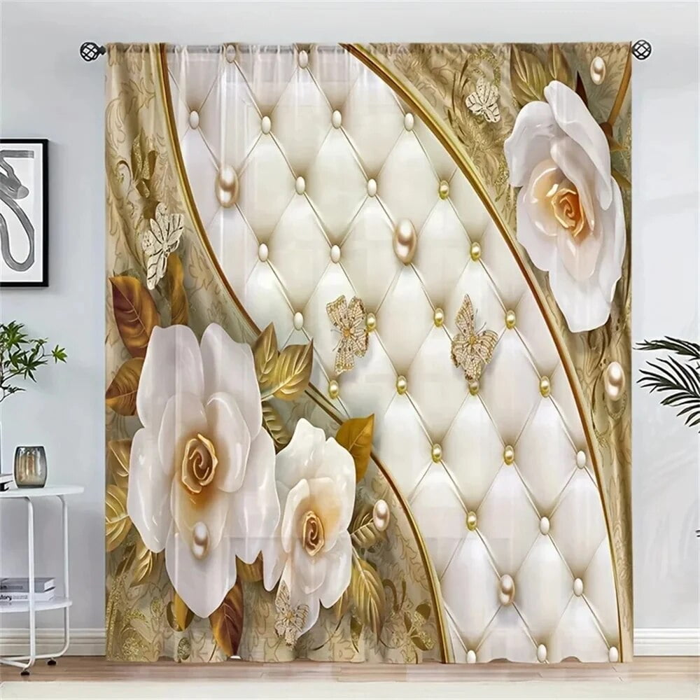 3D Digital Printing Polyester Fabric Golden Curtains Luxurious Wedding ...