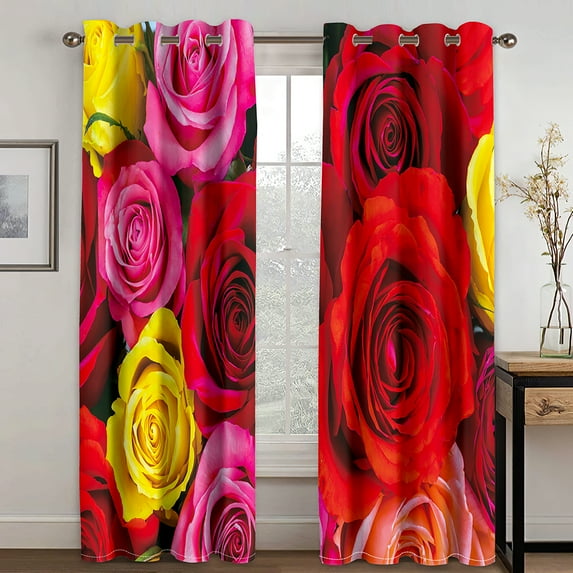 3D Digital Printing Rose Living Room Window Curtain With Vintage ...