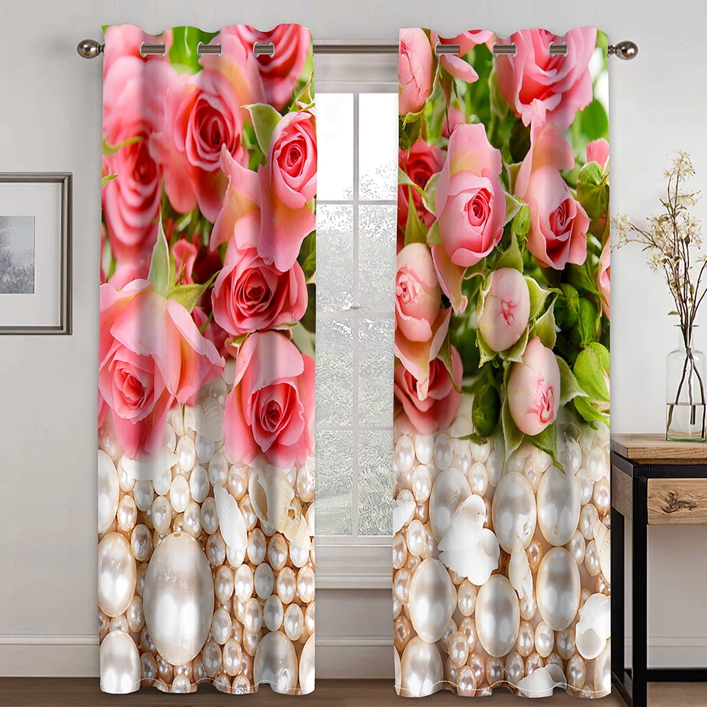 3D Digital Printing Rose Living Room Window Curtain With Vintage ...