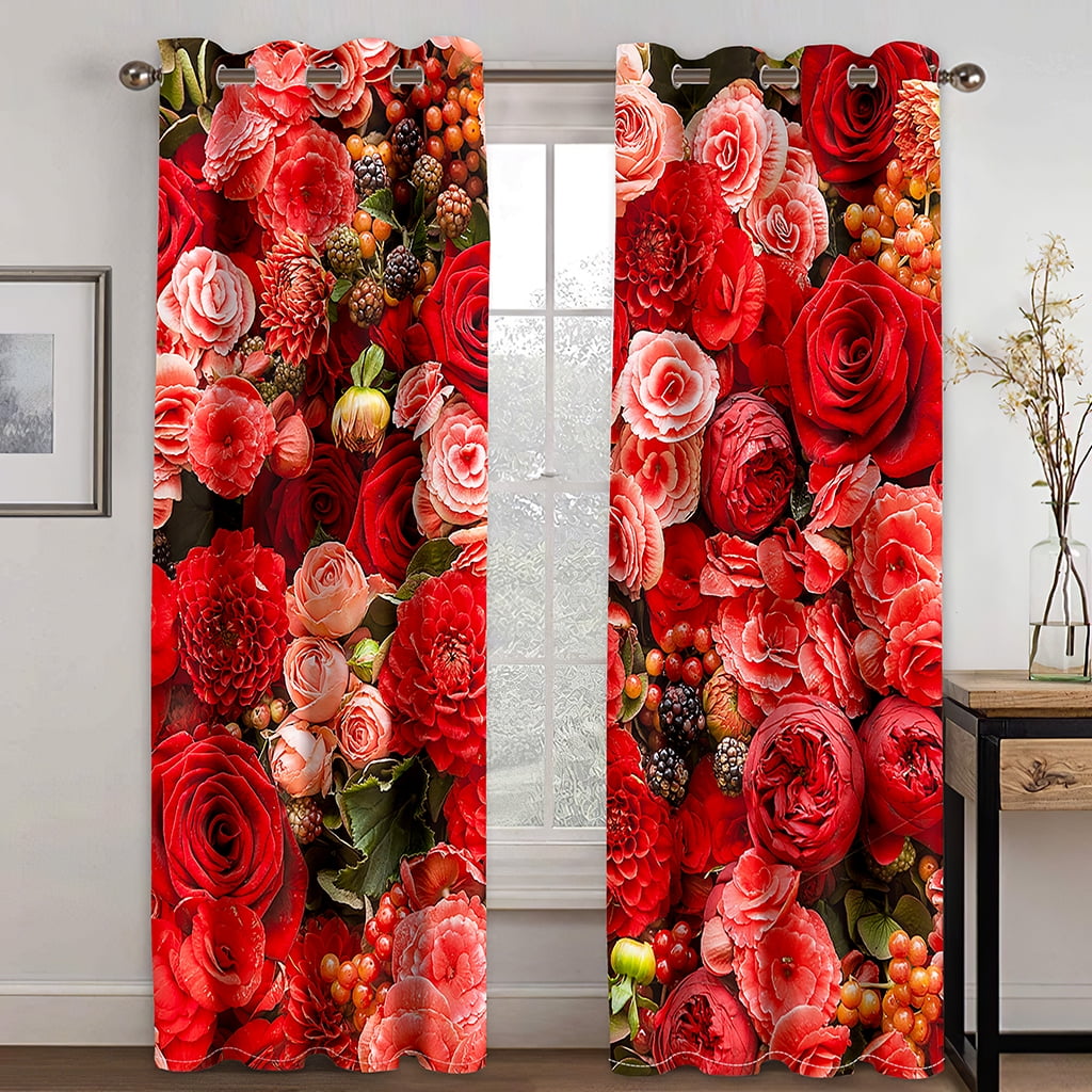 3D Digital Printing Rose Living Room Window Curtain With Vintage ...