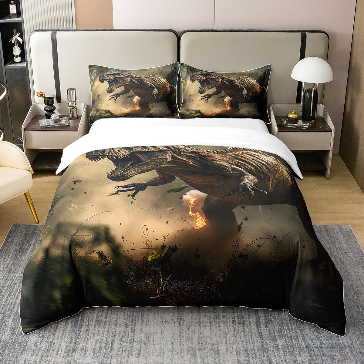 3D Dinosaur Comforter Cover Fierce Wild Animal 100% Cotton Duvet Cover ...
