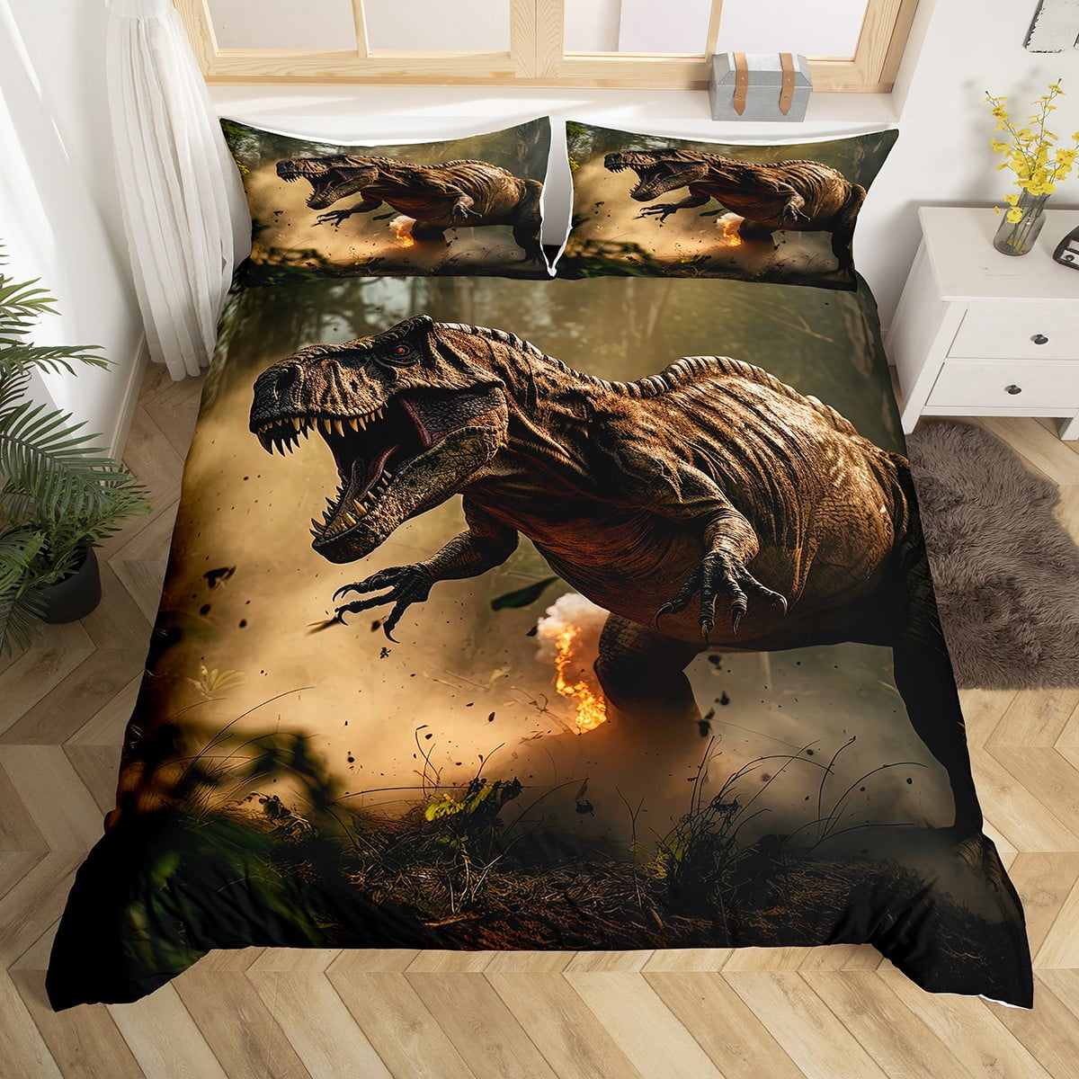3D Dinosaur Comforter Cover Fierce Wild Animal Duvet Cover Bedroom ...
