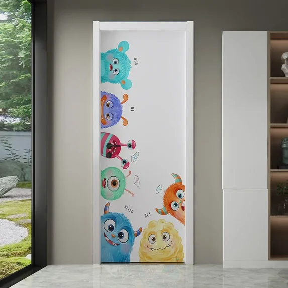 3D Dinosaur Door Stickers Cartoon Animal Wallpaper Self-Adhesive PVC Mural Creature Kids Room ...
